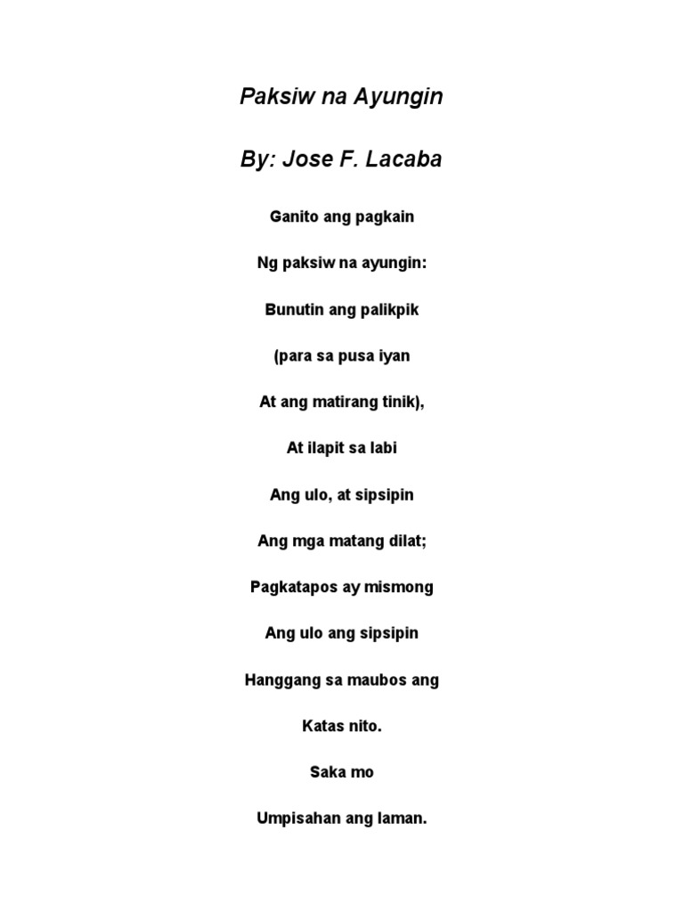 Paksiw Na Ayungin By: Jose F. Lacaba | PDF | Foods