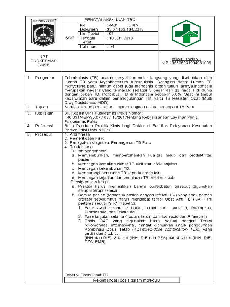 Sop Tuberkulosis (TB) Paru. | PDF