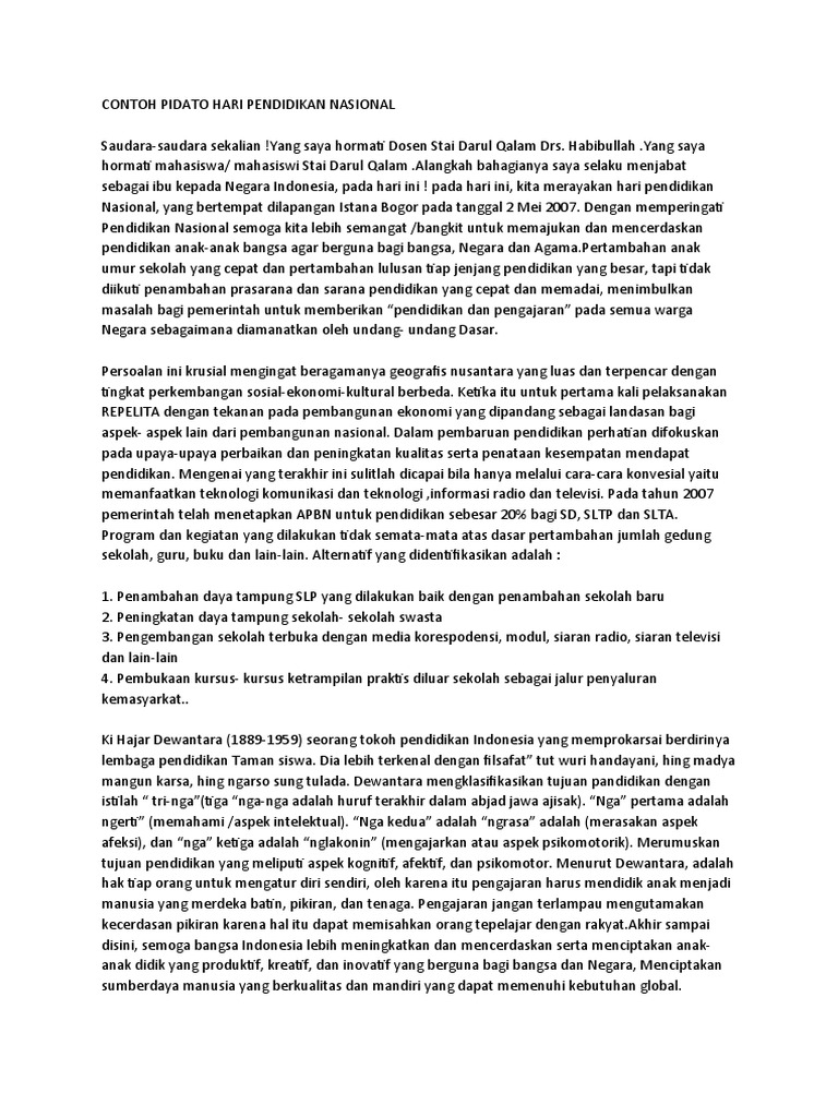 Contoh Pidato Hari Pendidikan Nasional | PDF