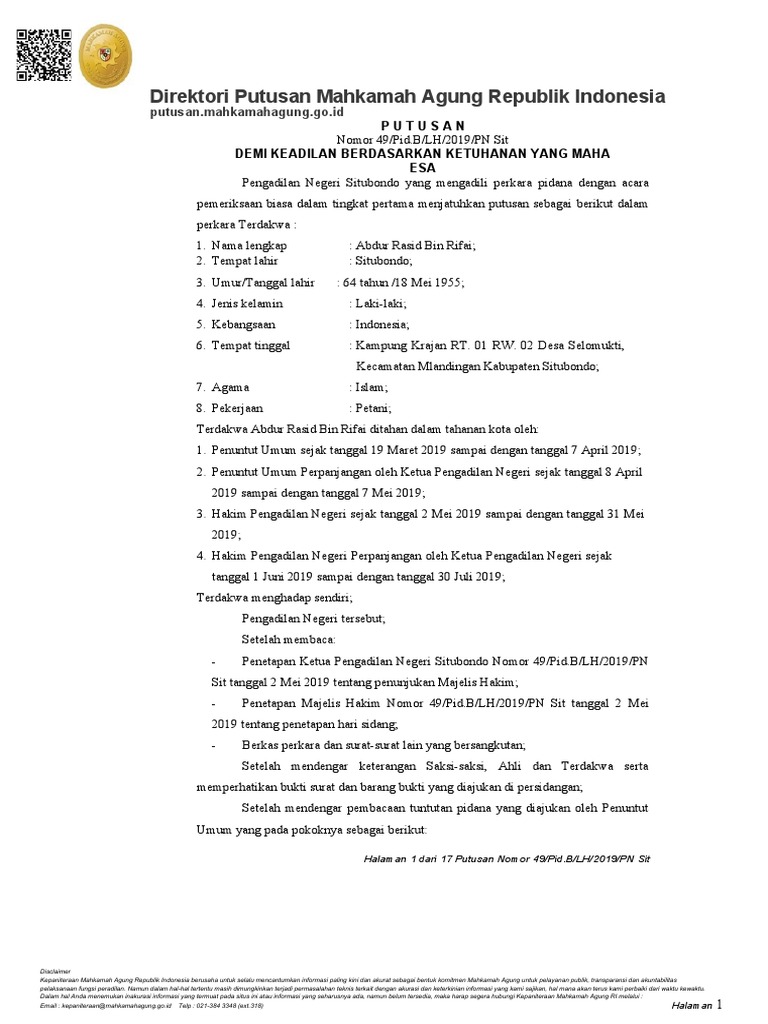 Putusan 49 Pid.b LH 2019 PN Sit 20211018 | PDF