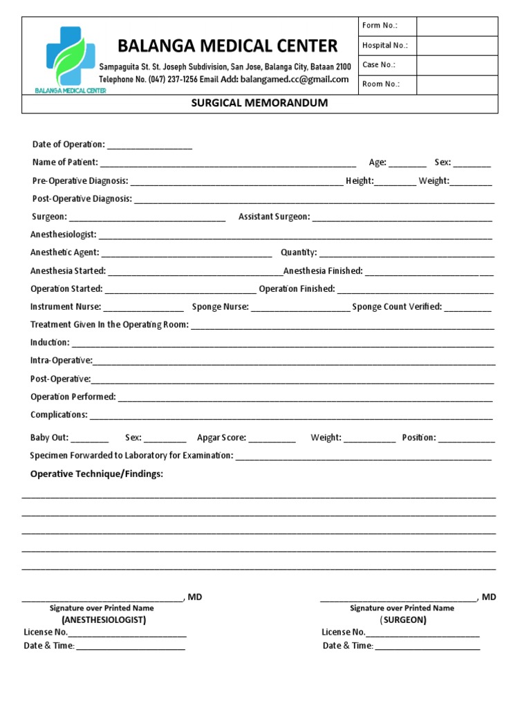 1 Surgical Memorandum | PDF | Anesthesia | Surgery