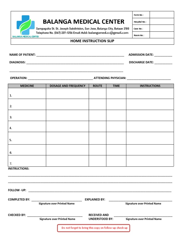 19 Home Instruction Slip Edited | PDF