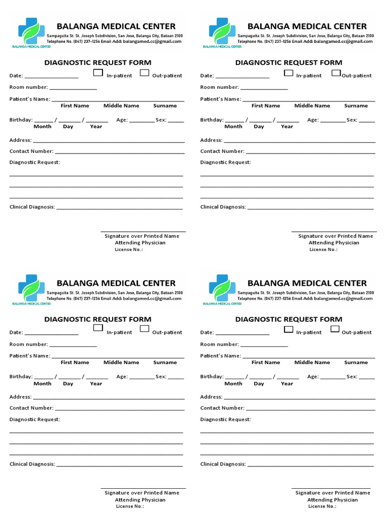 Diagnostic Request Form Template | PDF | Patient | Medical Diagnosis