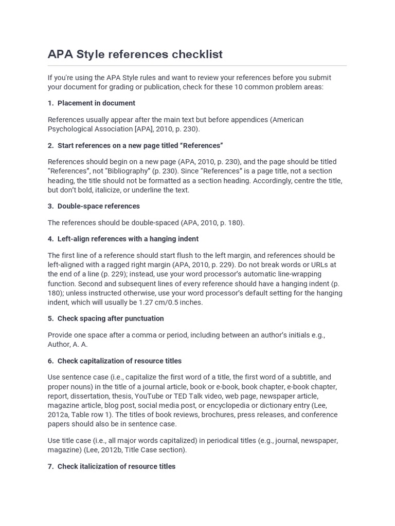 APA Checklists | PDF | Citation | Books