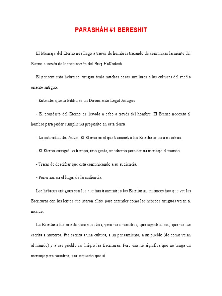 Parasháh 01 Bereshit | PDF | Biblia | Libro del Génesis