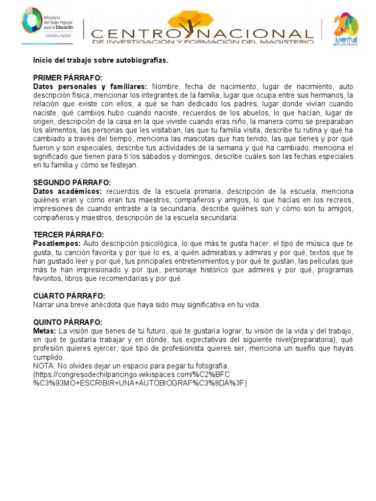 Modelo de Autobiografia | PDF