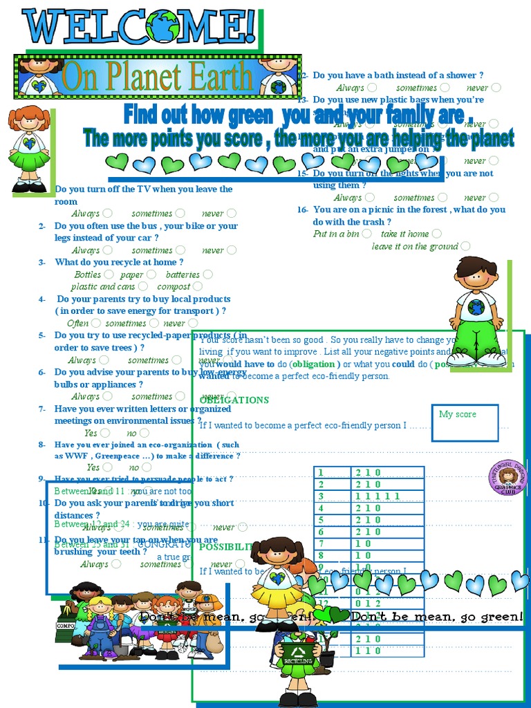 How Green Are You Activities | Download Free PDF | Environment ...