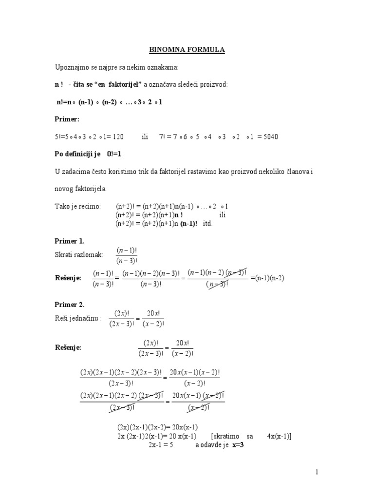 1.BINOMNA FORMULA-zadaci I Malo Teorije | PDF