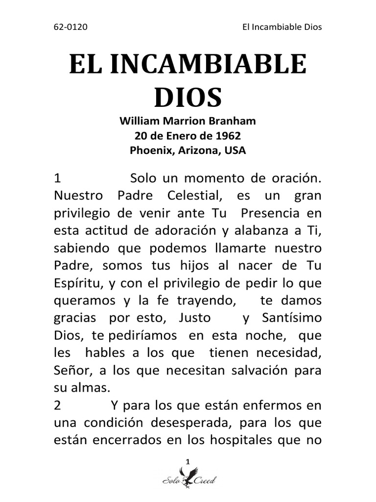 62-0120 EL INCAMBIABLE DIOS J. Córdova | PDF | Oración | Sarah