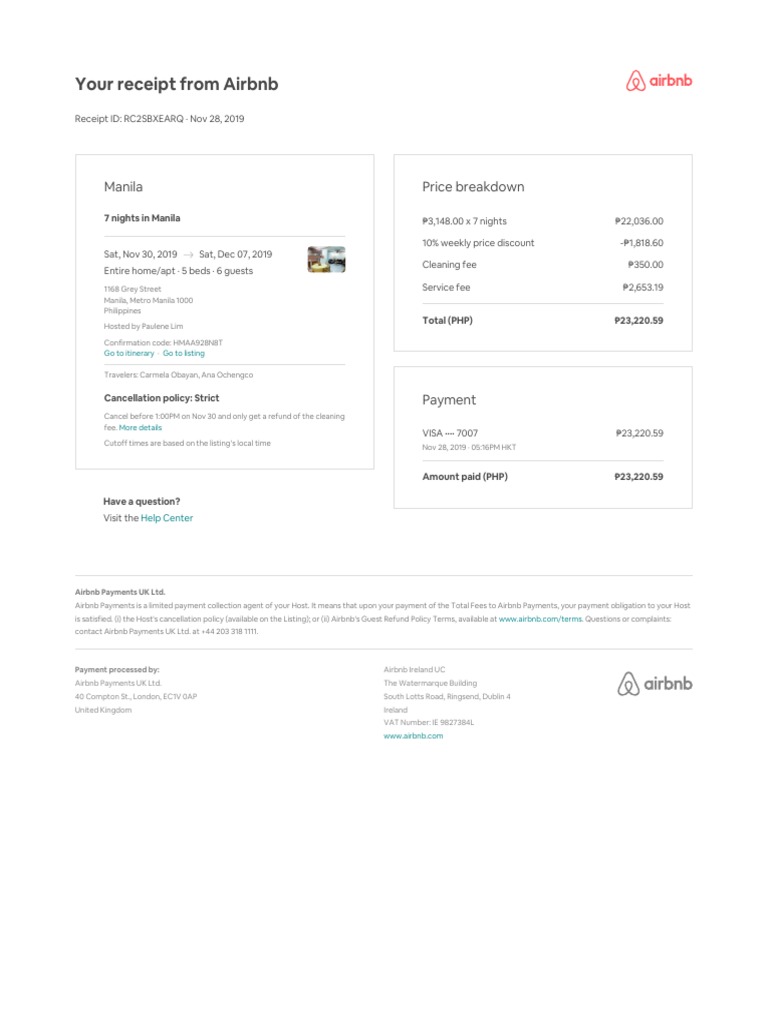 Air BNB Payment Receipt | PDF | Airbnb | Receipt