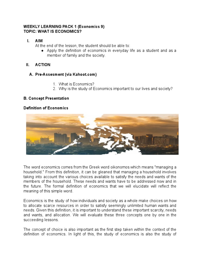 Economics 9 WEEKLY LEARNING PACK 1 | PDF | Economics | Resource