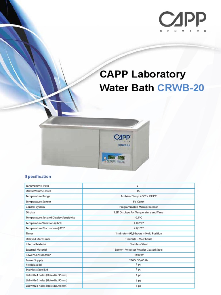 CAPP Laboratory Waterbath CRWB-20 and Accessories | PDF | Technology ...