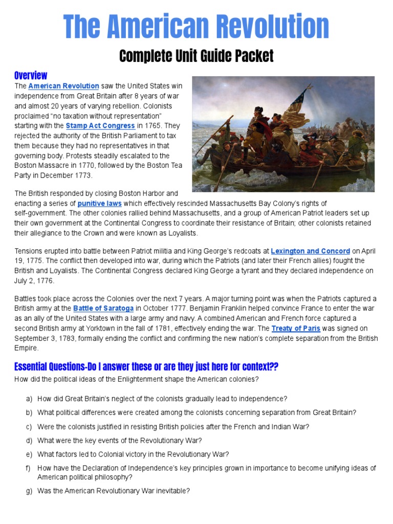 American Revolution Unit Guide | PDF | American Revolution | American ...