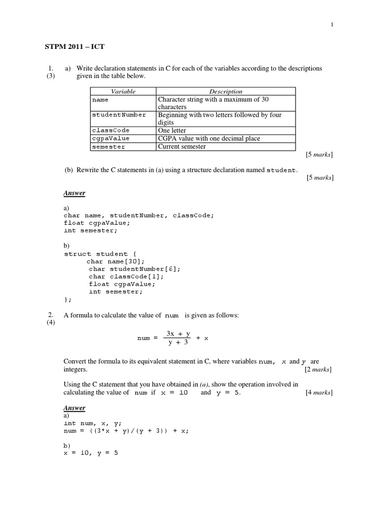 STPM 2011 - ICT: Variable Description | Download Free PDF | Array Data ...