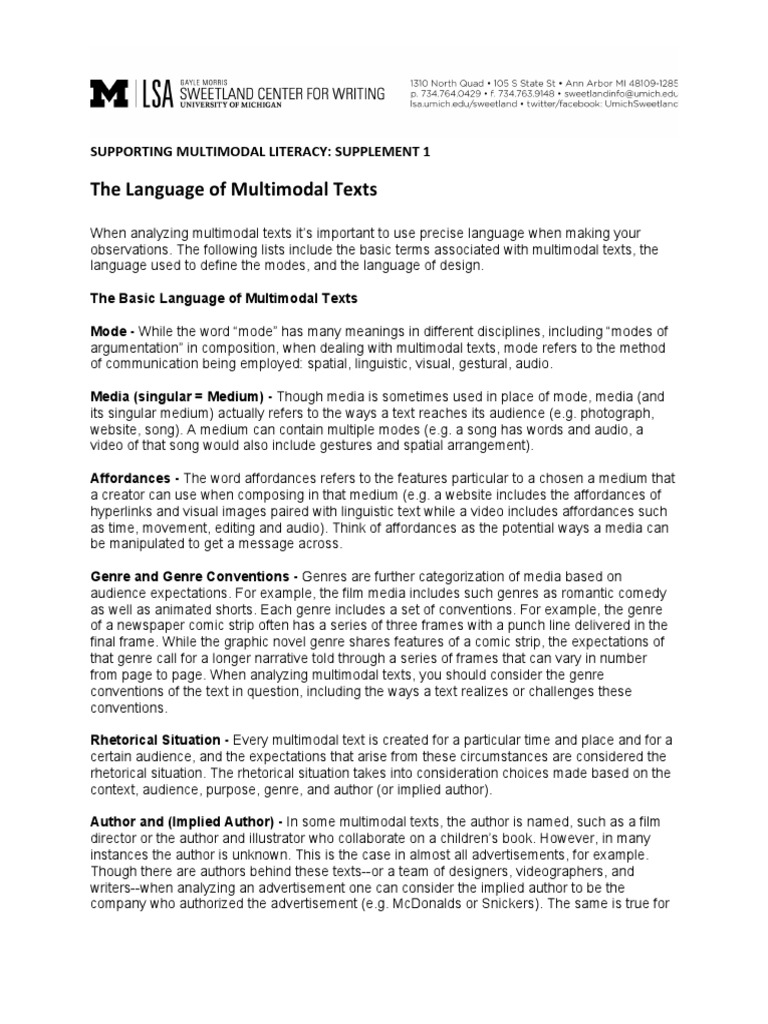 The Language of Multimodal Texts: Supporting Multimodal Literacy ...