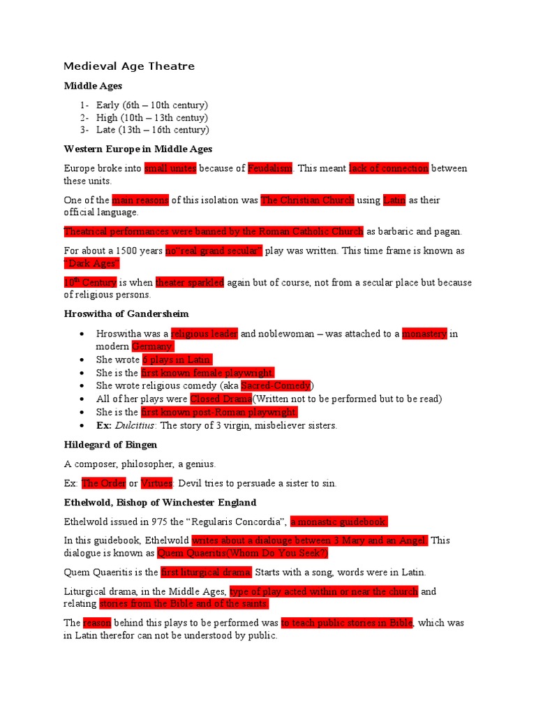 Medieval Age Theatre Middle Ages | PDF