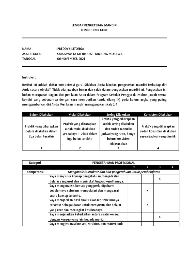 LK Guru - Pengecekan Mandiri Kompetensi | PDF