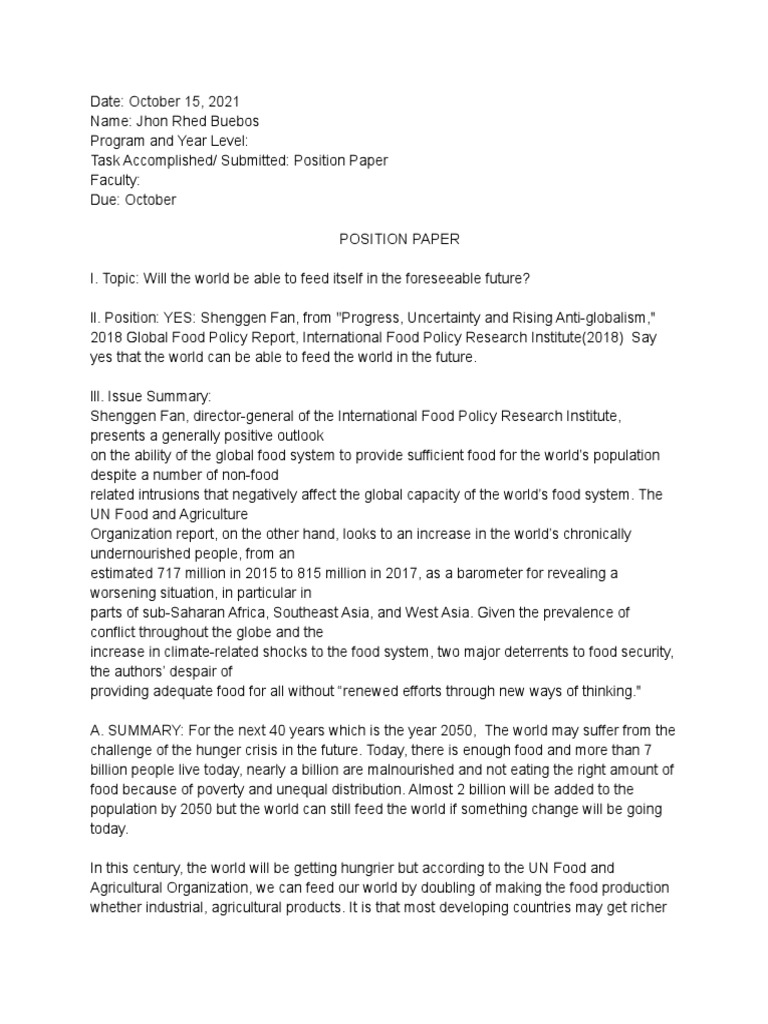 Position Paper | PDF | Agriculture | Organic Farming