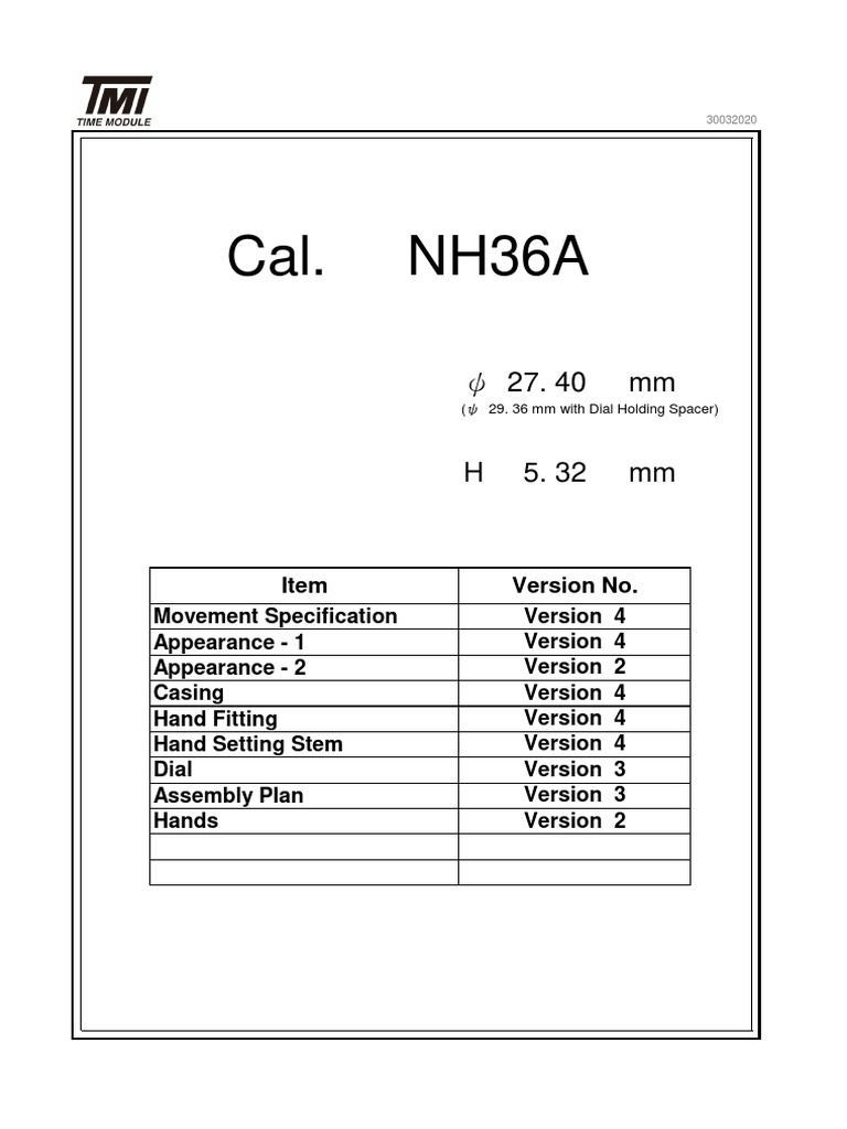 Cal. NH36A: Item Version No | PDF | Tools | Machines