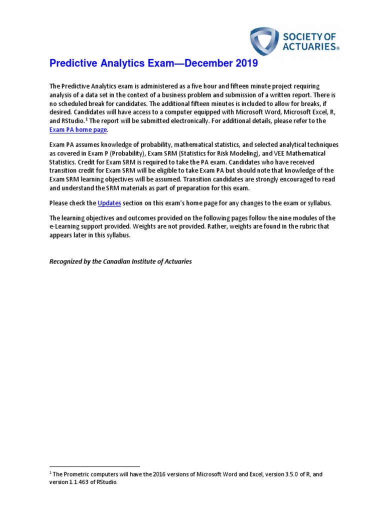 Predictive Analytics Exam-December 2019: Exam PA Home Page | PDF ...