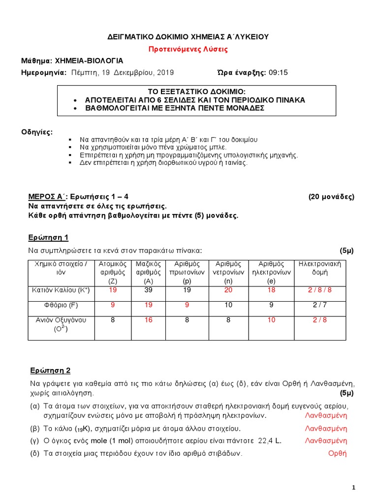 Deigmatiko Dokimio A Tetraminou Chimeias A Lyc Lyseis | PDF