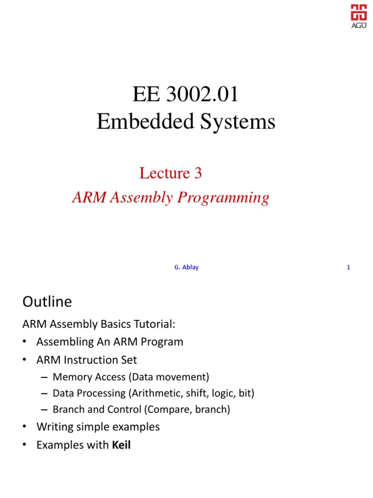 EE 3002.01 Embedded Systems: ARM Assembly Programming | PDF | Arm Architecture | Assembly Language