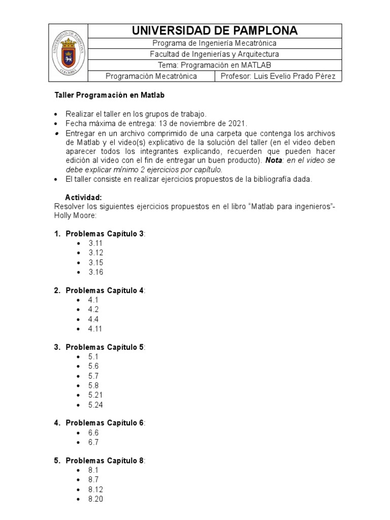 Taller - 4 Programación en Matlab | PDF