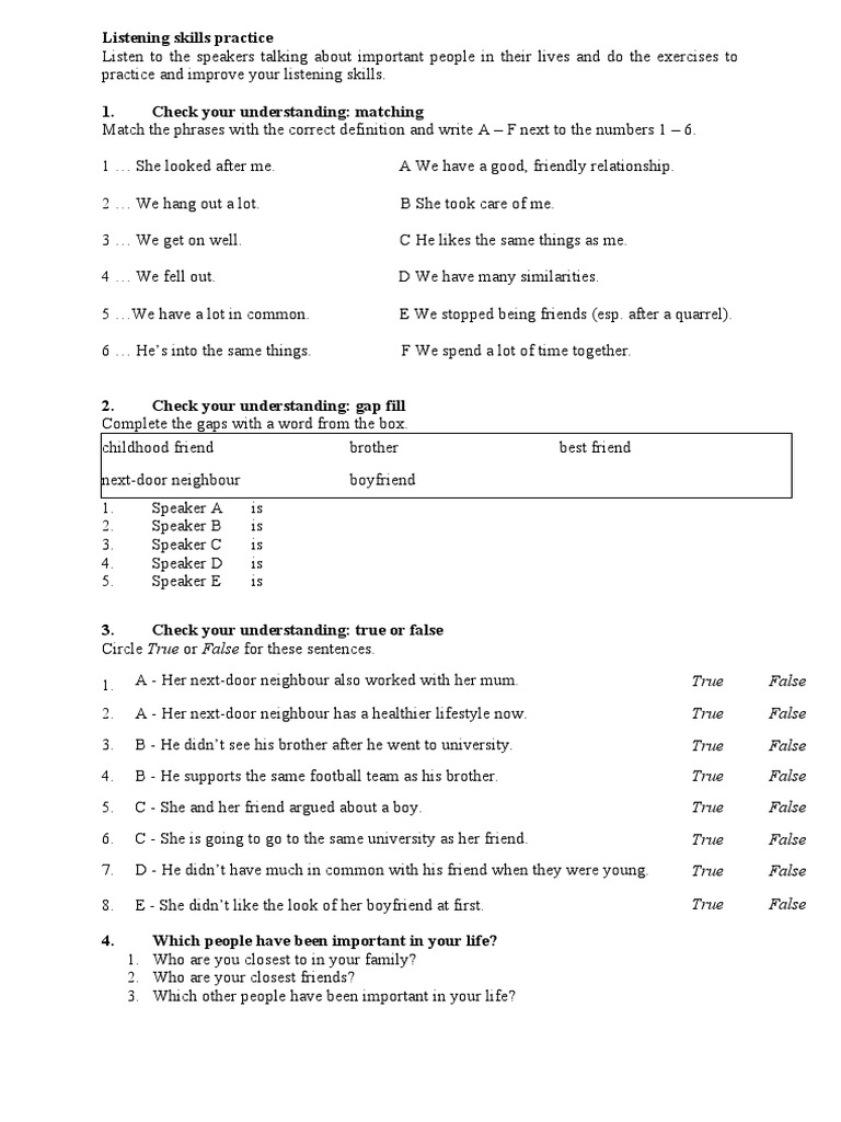 Listening Skills Practice: True False True False True False True False ...