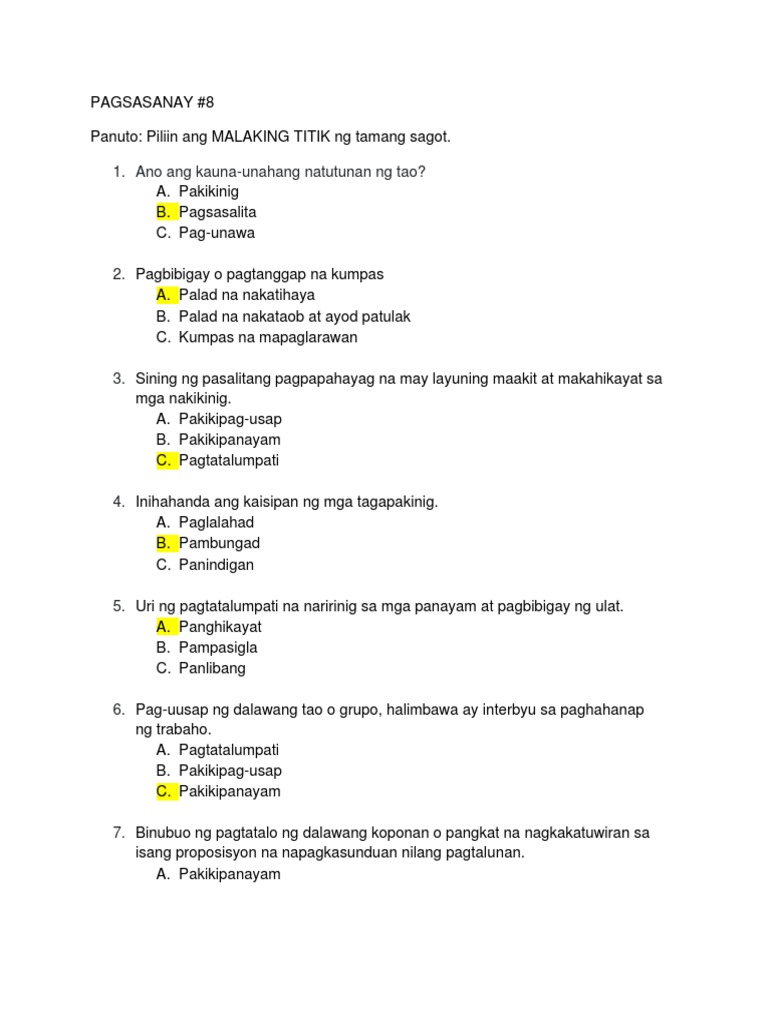 Pagsasanay #8. | PDF