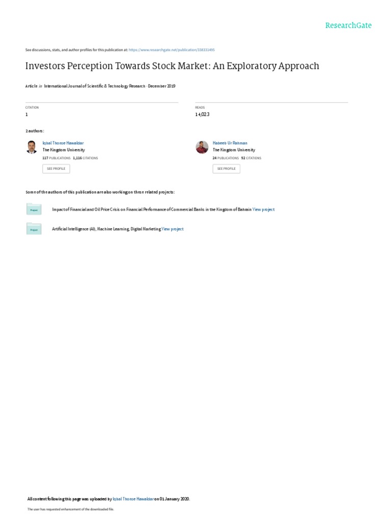 Investors Perception Towards Stock Market: An Exploratory Approach ...