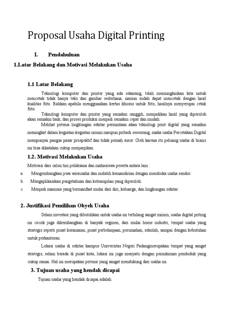 Contoh Proposal Usaha Digital Printing | PDF