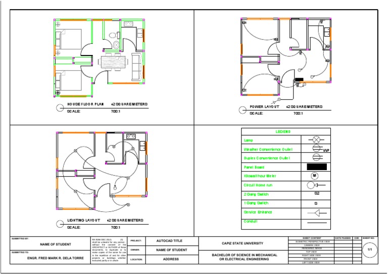 House Floor Plan 42 Square Meters Scale: 700:1 Power Layout 42 Square ...