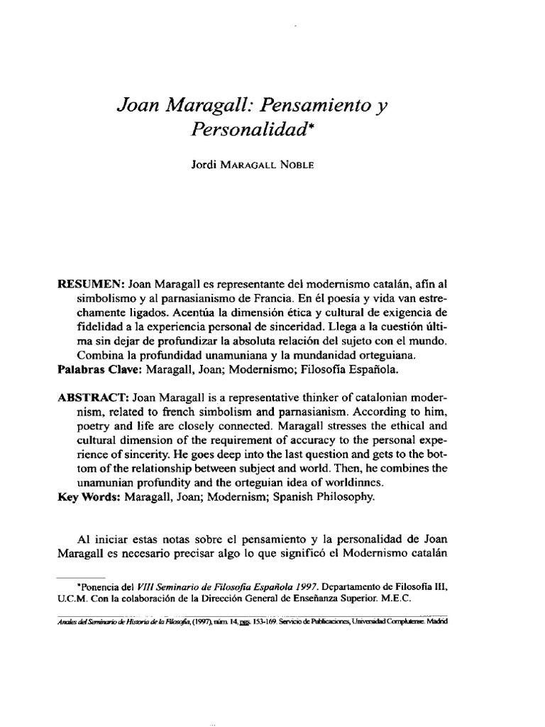 Joan Maragall, Pensamiento y Personalidad | PDF | Poesía | Alma