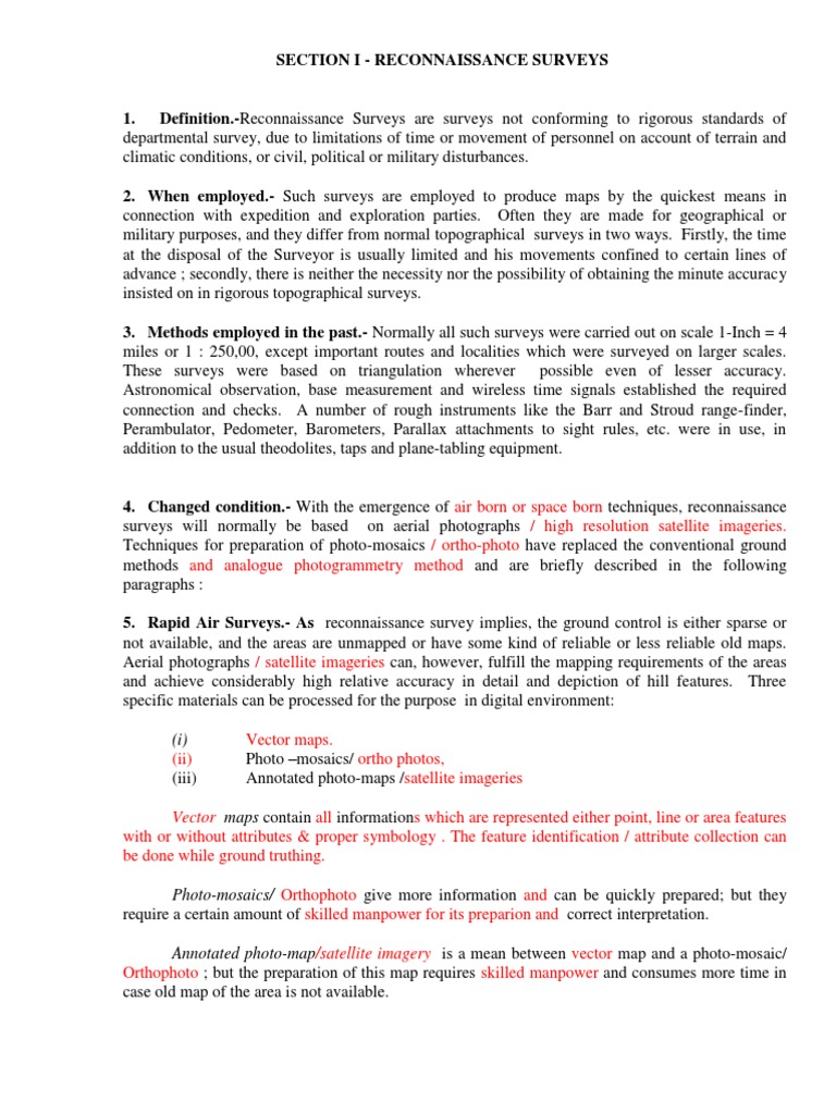 Reconnaissance Surveys: Methods & Techniques | PDF | Surveying | Topography