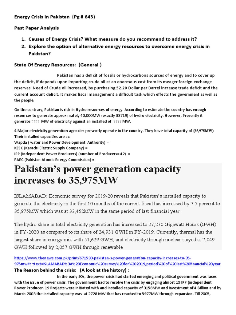 Pakistan's Power Generation Capacity Increases To 35,975MW | PDF ...