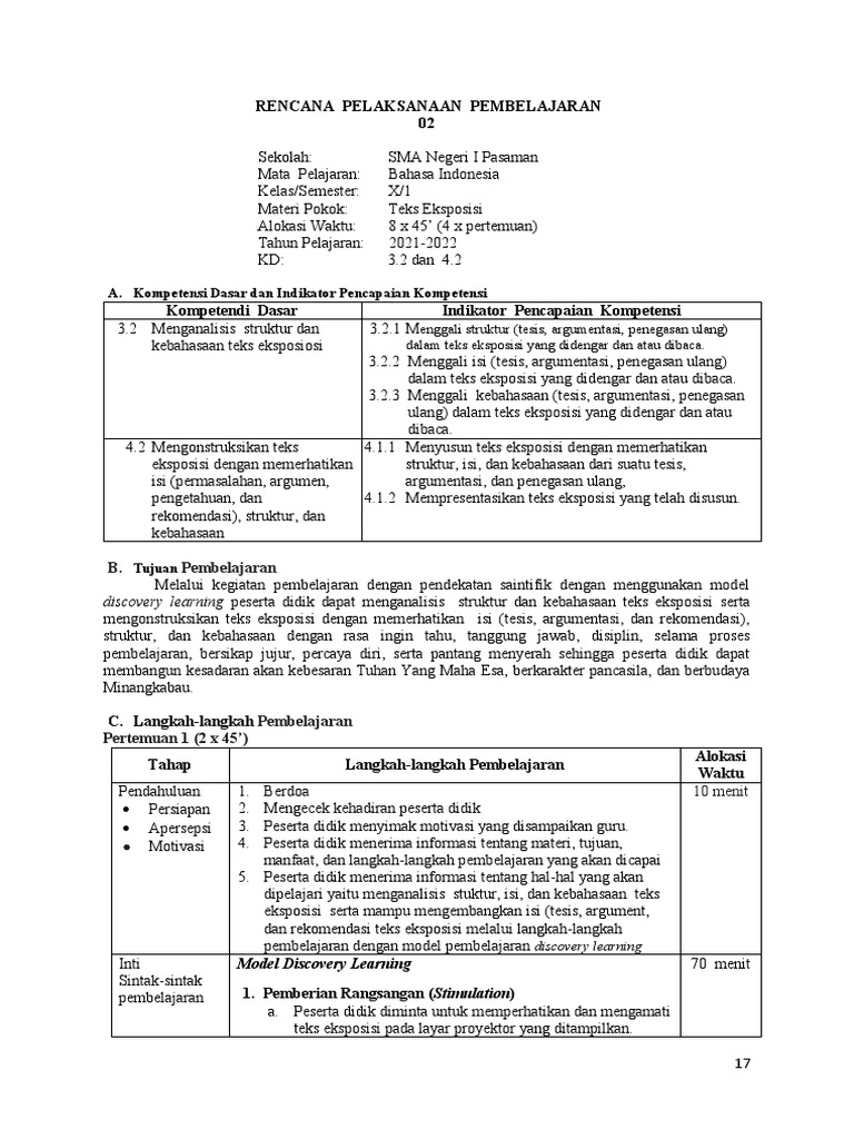RPP Kelas X KD 3. 2 | PDF
