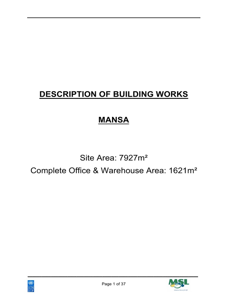 Description of Building Works Mansa: Site Area: 7927m Complete Office ...