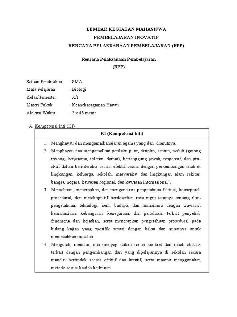 RPP CTL Keanekaragamn | PDF | Sains & Matematika