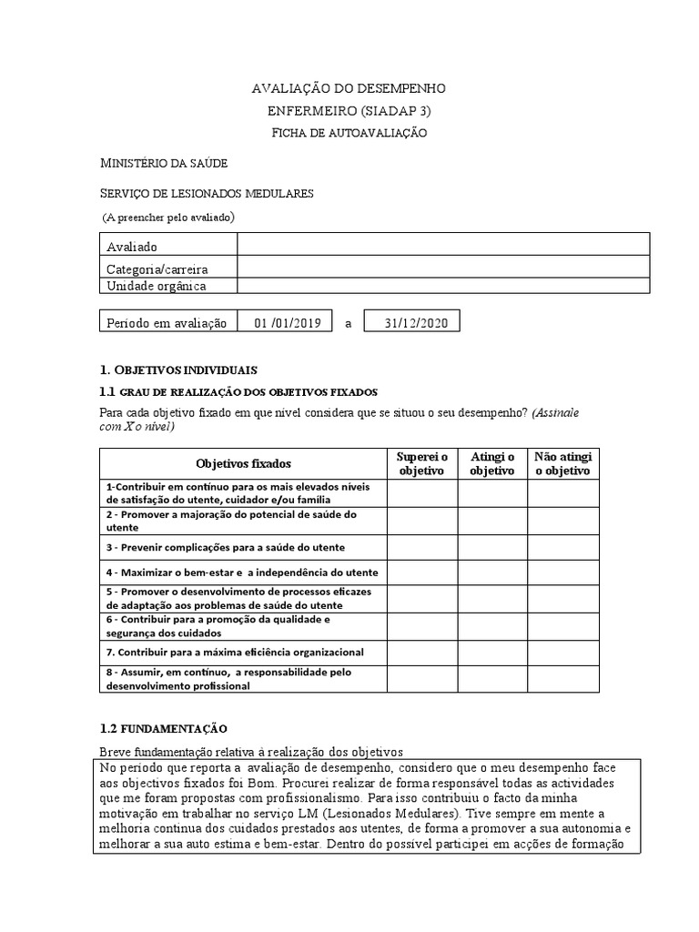 Auto avaliação do desempenho | PDF | Enfermagem | Comportamento