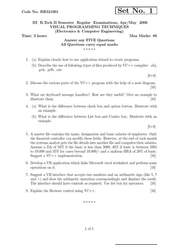 rr321901 Visual Programming Techniques | PDF | Computer File | Computer Programming