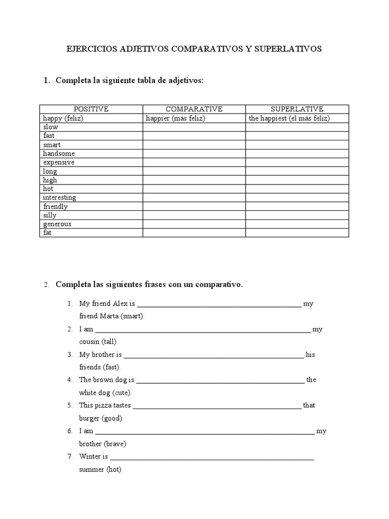 Ejercicio Comparativos y Superlativos | PDF | Grammar | Language Mechanics