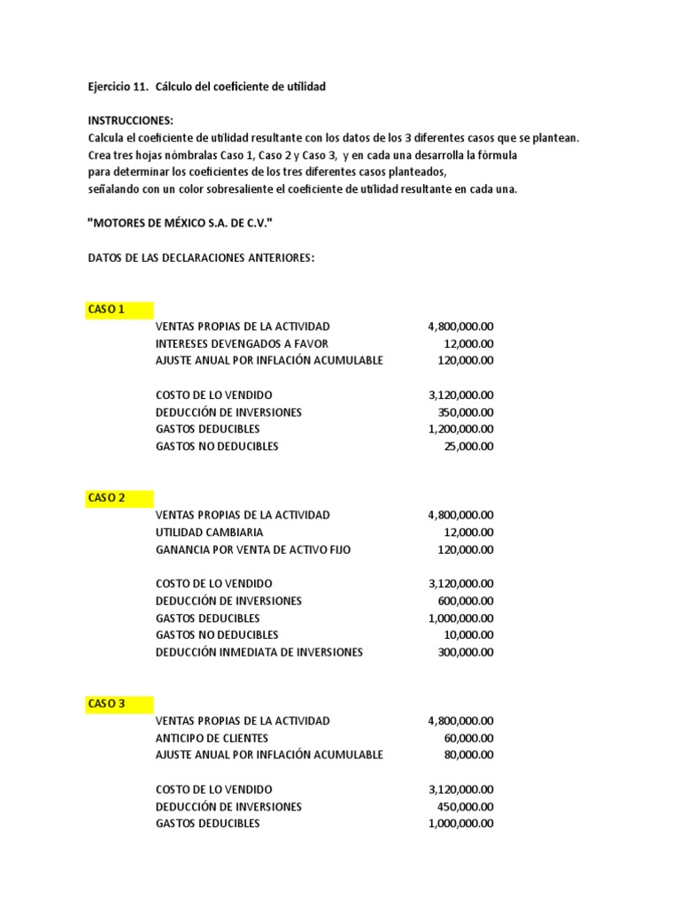 Ejercicio No 11 Calculo Del Coeficiente de Utilidad | PDF Ejercicio No 11 Calculo Del Coeficiente de Utilidad | PDF