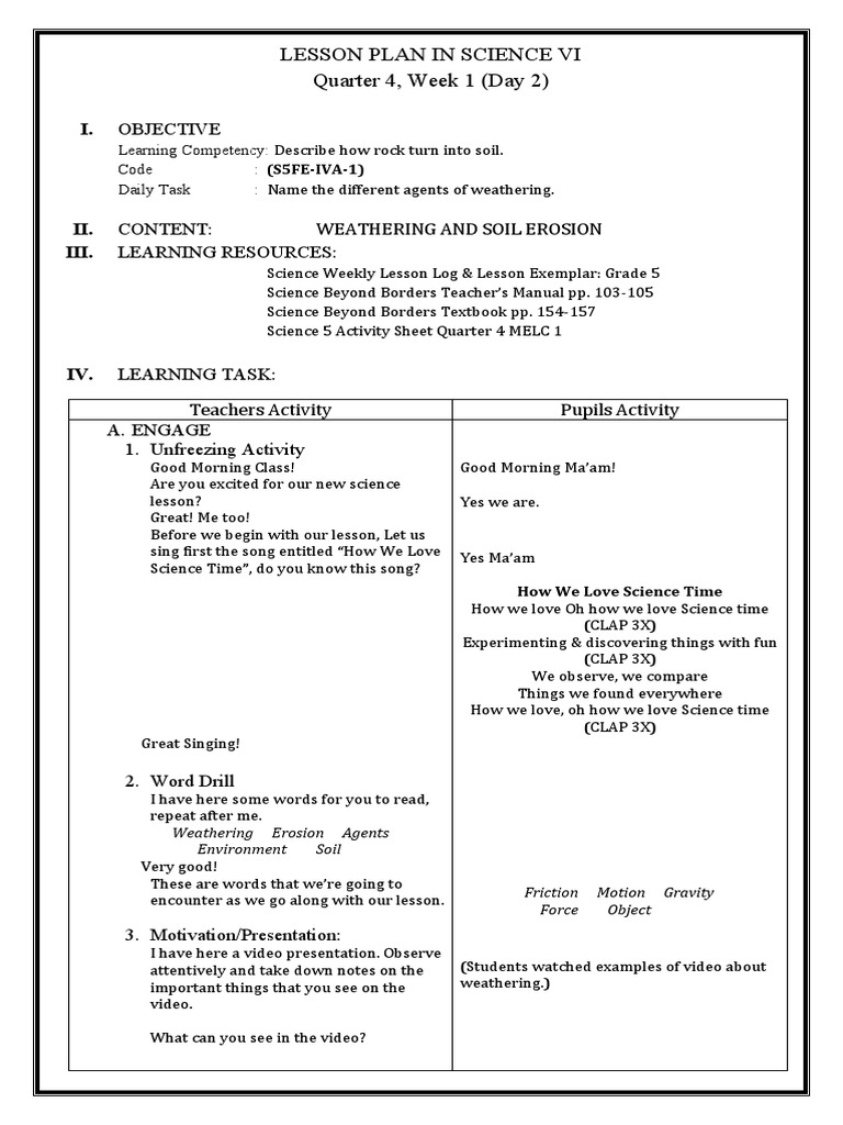 Weathering and Soil Erosion Lesson Plan | PDF | Force | Friction