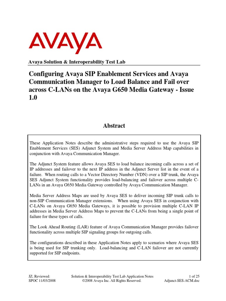 Configuring Avaya Sip Enablement Services And Avaya Communication Manager To Load Balance Pdf 5148