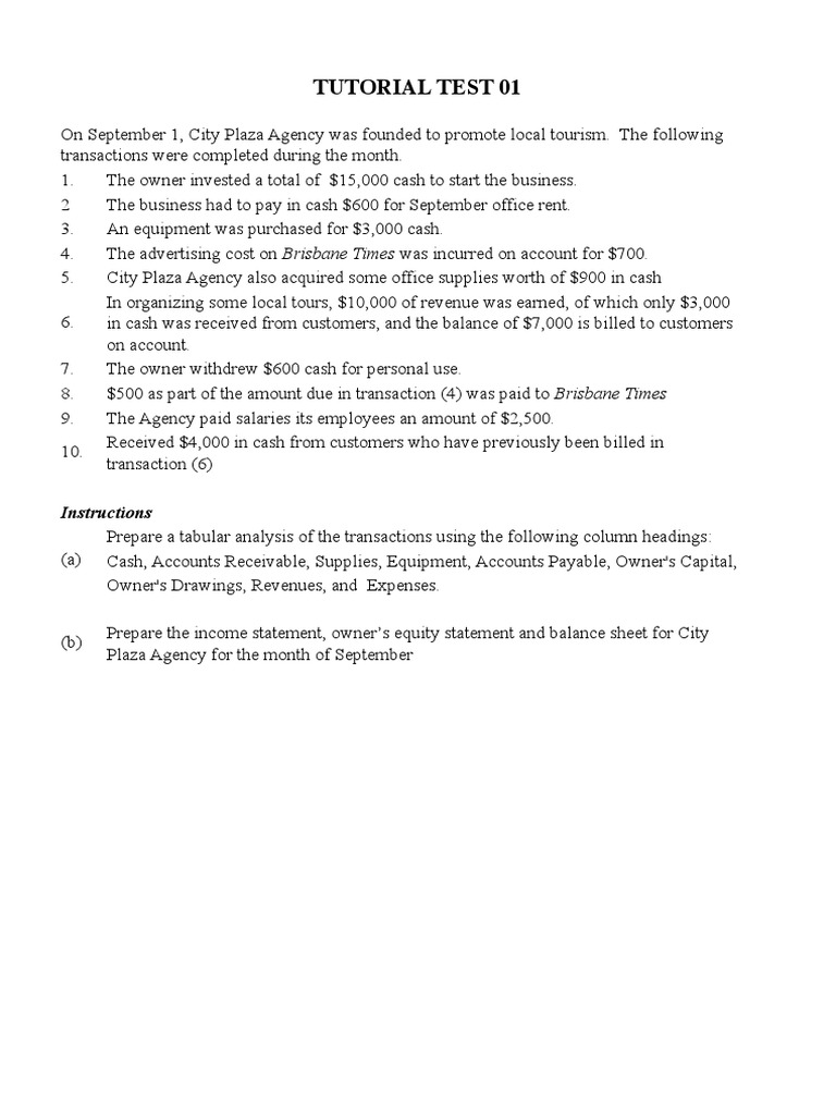 Tutorial Test 01: Instructions | PDF