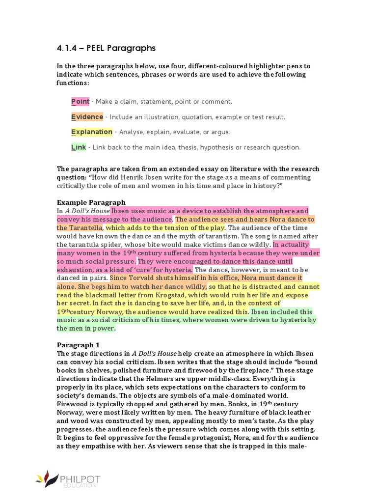 4.1.4 - PEEL Paragraphs: Example Paragraph | PDF | A Doll's House
