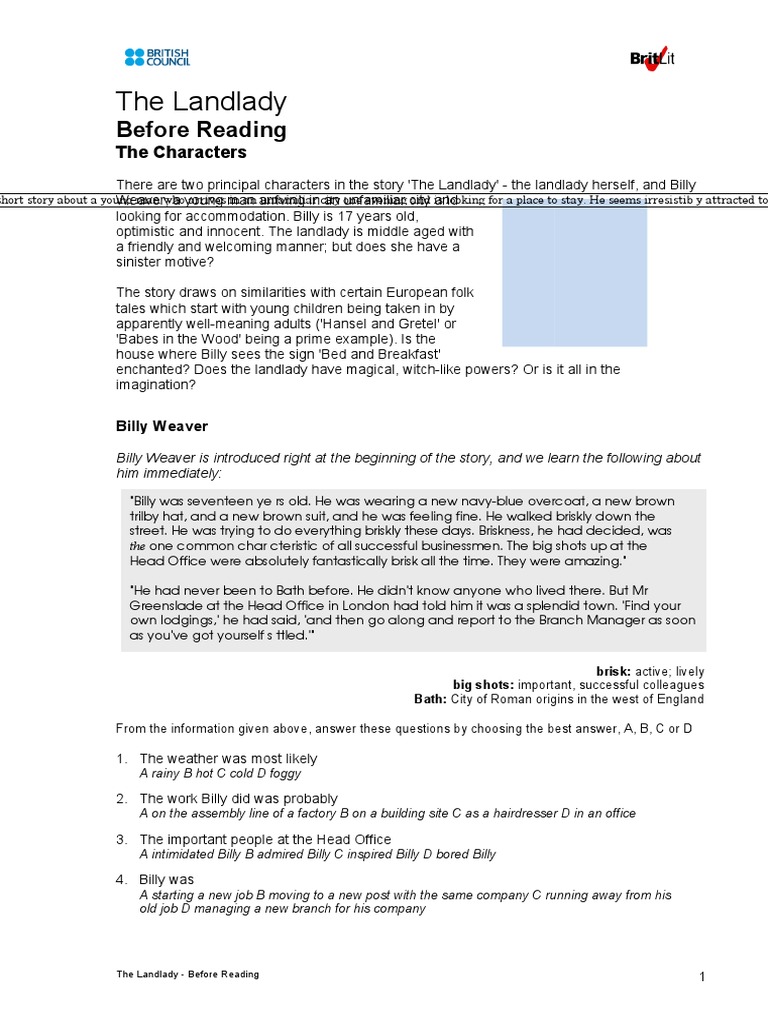 Landlady Pre Reading | PDF | Mystery, Thriller & Crime Fiction