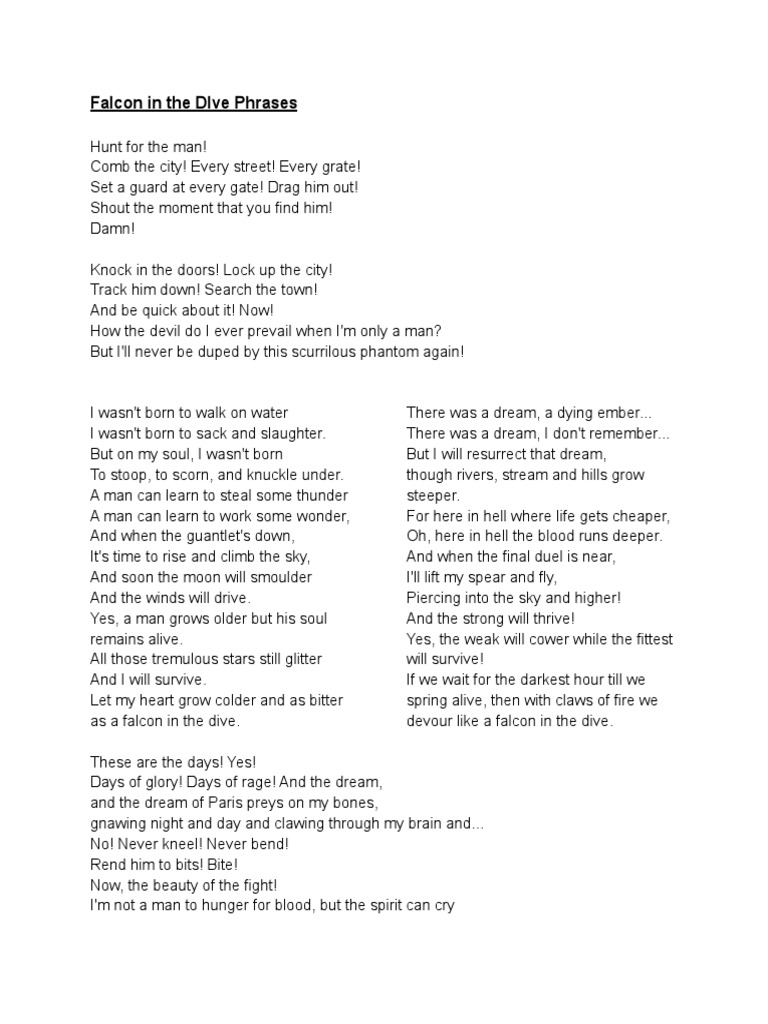 Falcon in The Dive Lyrics | PDF
