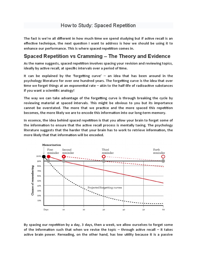 Spaced Repetition Vs Cramming - The Theory and Evidence | PDF | Recall ...