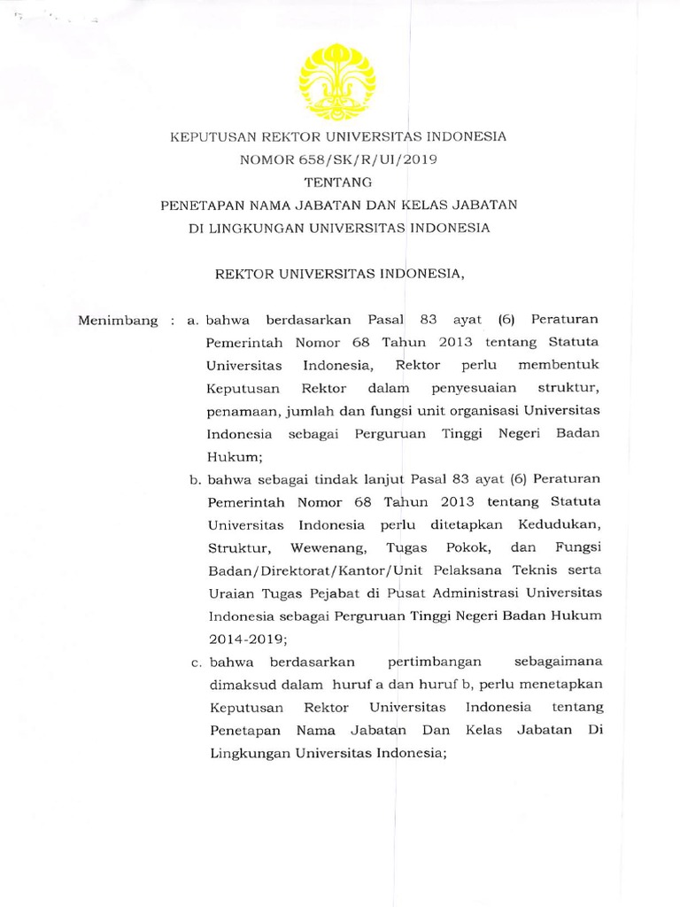 SK Rektor No. 658 Tahun 2019-Penetapan Nama Jabatan Dan Kelas Jabatan ...